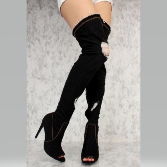 Shoes | Denim Ripped Open Toe Boots | Poshmark